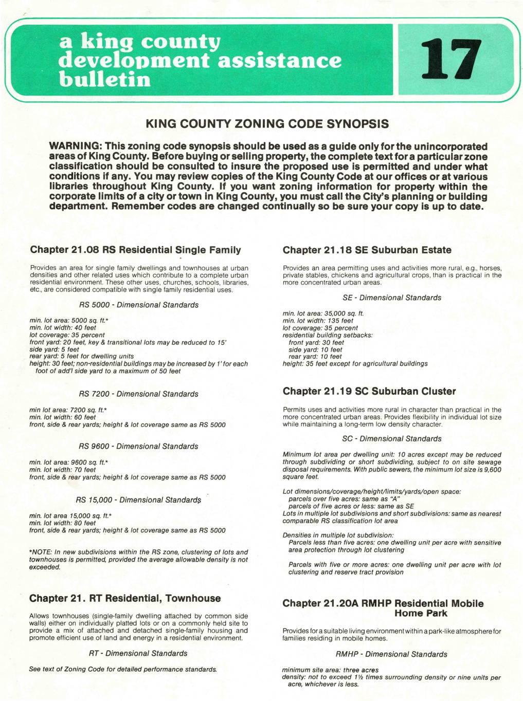 Kc Development Assistance Bulletin #17 (zoning Code Synopsis) 0985 0001 ...